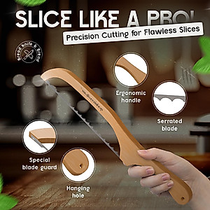16" Sourdough Slicer for Homemade Bread with Strengthened Stainless Steel Blade - Premium Bow Bread Knife for Homemade Bread - Wooden Bread Bow Knife for Bagels, Baguettes - Sourdough Bread Slicer
