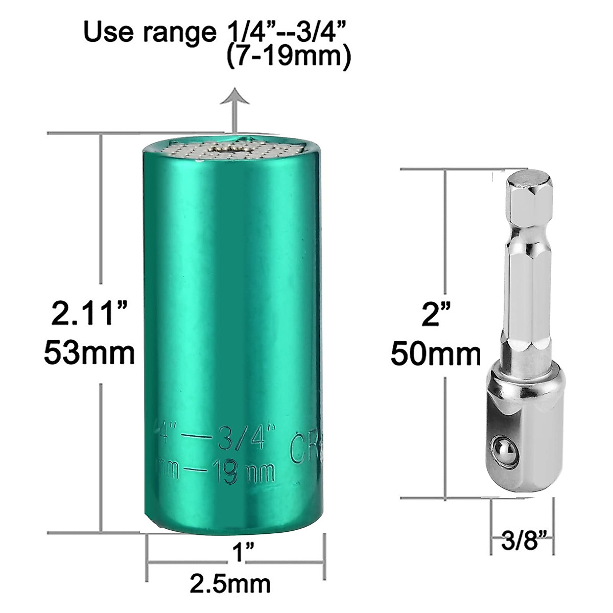 HUAZHICHUN Universal Socket,Adapter Socket for Wrench Ratchet & Power Drill,Portable Hand Gadget Gifts for Men and Women,Self-Adjusting Multifunctional Sockets,Green Shell (7-19mm)