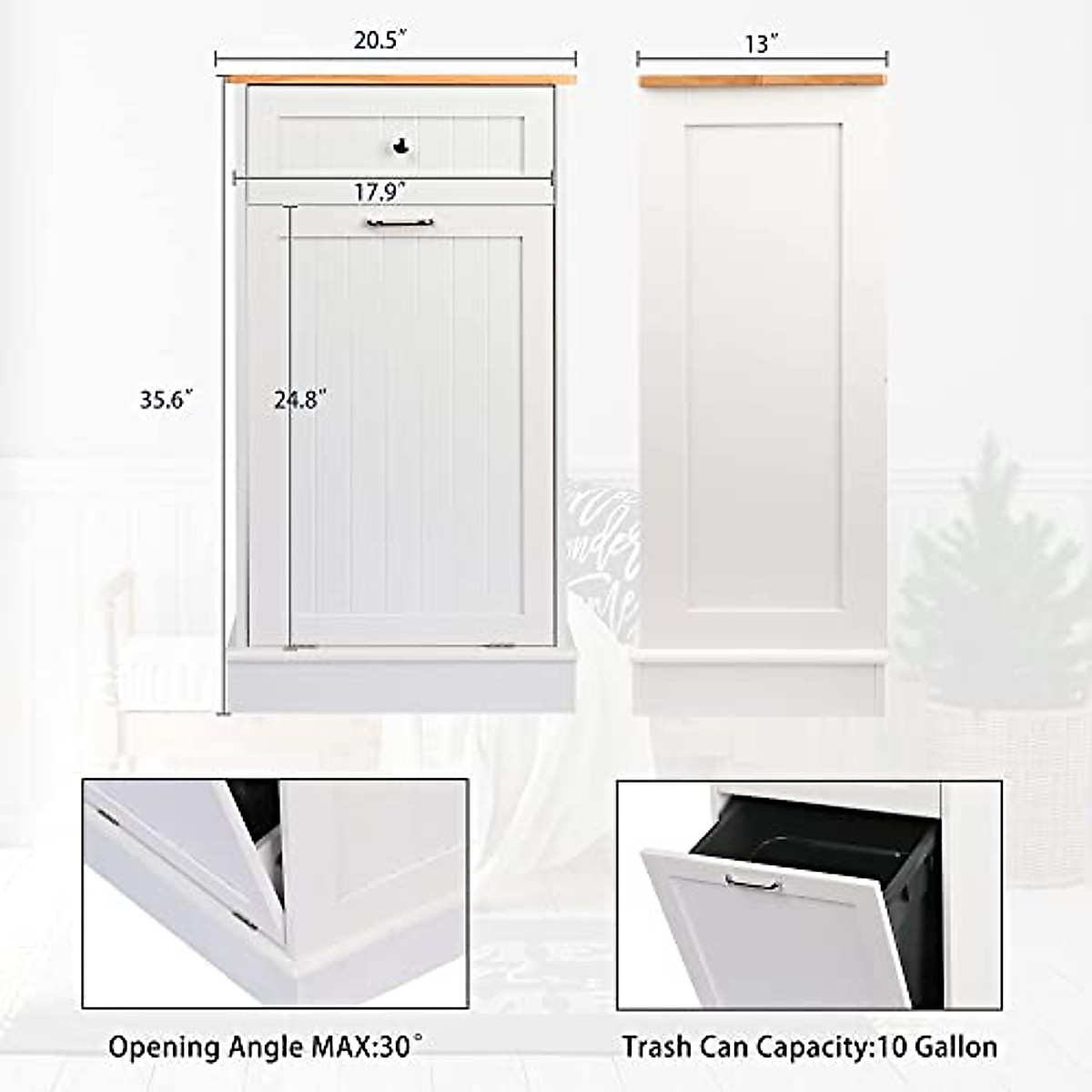 TOLEAD Tilt Out Trash Cabinet Free Standing 10 Gallon Recycling Trash Can Cabinet for Farmhouse Kitchen,Living Room, Dining Room, White