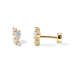 PAVOI 14K Yellow Gold Plated Solid 925 Sterling Silver Post Cubic Zirconia Flat Back Earrings for Women | Opal Cartilage Earring | Helix Piercing Jewelry | Small Stud Earrings