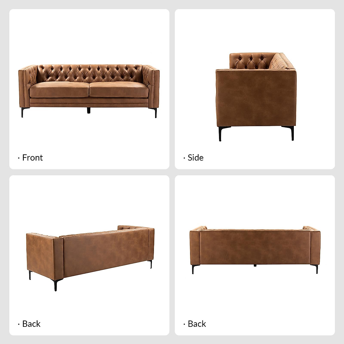 HULALA HOME 84" W Suede Faux Leather Sofa Couch with Metal Legs, Button-Tufted 3-Seater Sofa, Mid Century Modern Contemporary Upholstered Couch for Living Room, Entertainment Area, Apartment,Camel