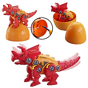 JOYIN 4 Pack Take Apart Dinosaur Toys with Movable Joint, Electric Drill, Dinosaur Eggs, Creative Building Construction Engineering Play Kit, Kids Learning Educational Toys