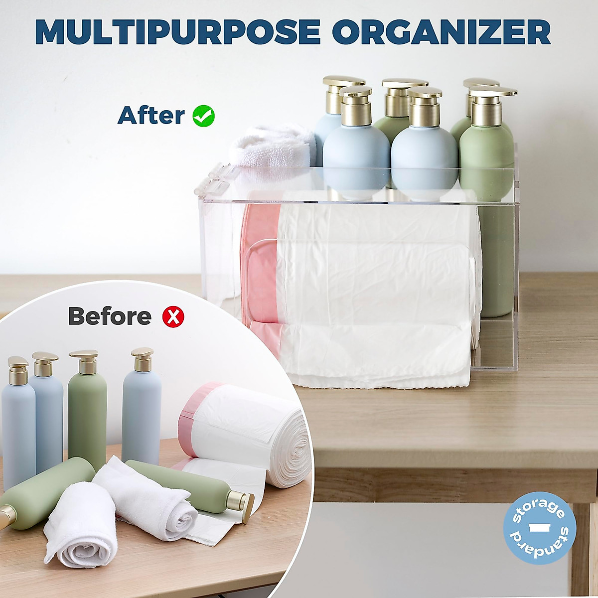 Storage Standard Trash Bag Kitchen Organizers and Storage Under Sink Dispenser - Large Garbage Bag Under Sink Organizer Bathroom - Acrylic Bathroom Storage Organizer Cabinet