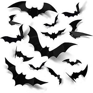 96 Pcs Bats Wall Decor Halloween Decorations, 5 Different Sizes Realistic PVC 3D Black Window Clings, Scary Bat Stickers for Home Decor DIY Wall Decal Party Supplies, Double-Sided Adhesive Included