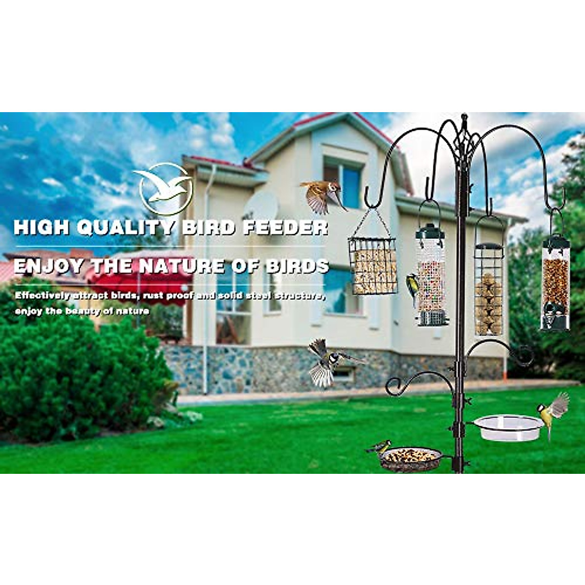 ERYTLLY Bird Feeding Station Kit Bird Feeder Pole Wild Bird Feeder Hanging Kit Planter Hanger Multi Feeder Hanging with Metal Suet Feeder Bird Bath for Attracting Wild Birds