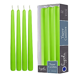 12 Pack Tall Taper Candles - 10 Inch Lime Dripless, Unscented Dinner Candle - Paraffin Wax with Cotton Wicks - 8 Hour Burn Time