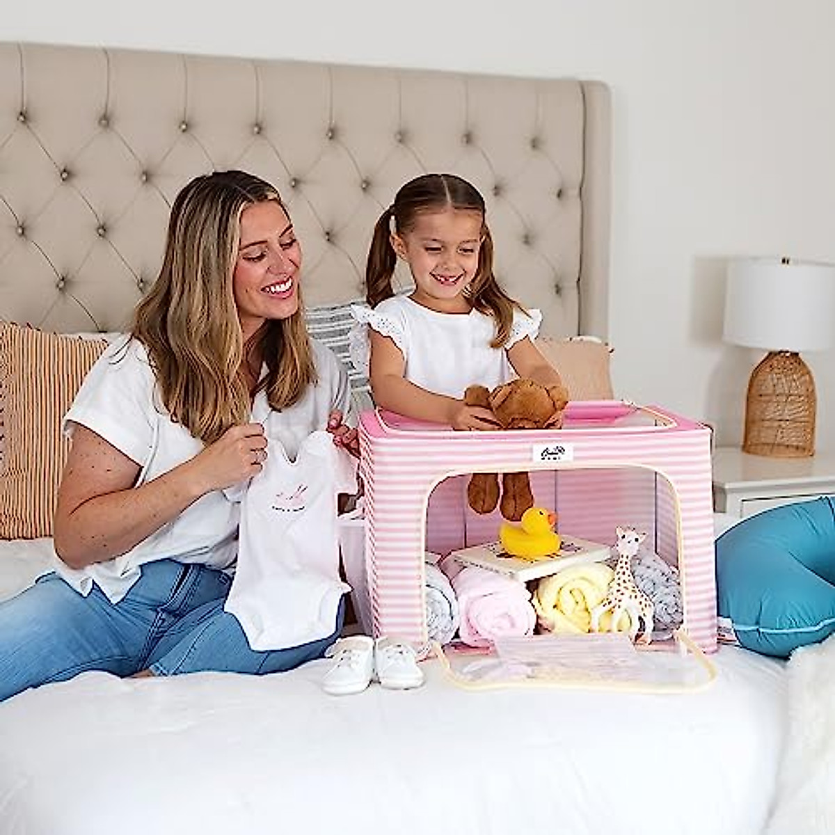 Foldable Big Toy Chest for Boys & Girls - Stylish Oxford Cloth Bedroom Play Room Organization Collapsible Storage Box with Side Pocket & Window - Versatile Kids Toy Bin - Pink, 19.7" x 15.7" x 13.0"