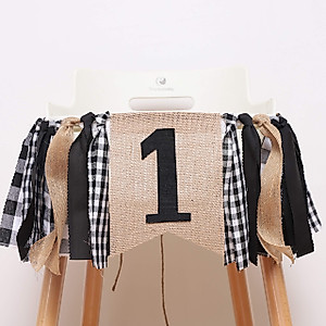 WAHAWU Lumberjack Banner for 1st Birthday - Highchair Banner for First Birthday Party, Theme Garland for Birthday Decoration, Photo Booth Props (Lumberjack Highchair Banner Black)