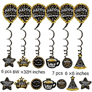 retirement party decorations banner gifts - (22pack) happy retirement gold banner, 6 paper Poms, 6 Hanging Swirl, 7 decorations stickers. retirement sash for men and women (GOLD BANNER)