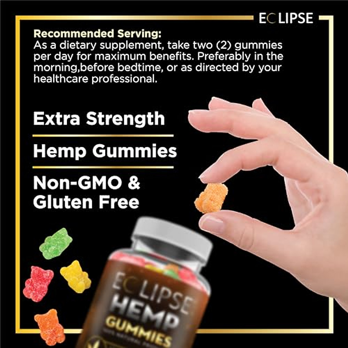 Eclipse Hemp Hemp Gummies - 36,000 MG (60 Count) - 600 MG Per Gummy Bear with Hemp Oil - Made in USA