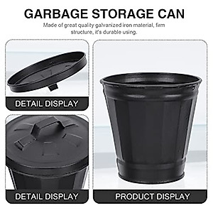 Kisangel Mini Table Garbage Bins Rustic Desk 2pcs Mini Table Trash Can Galvanized Trash Can Bucket Metal Bucket with Lid for Home Office Table Kitchen Bedroom Outdoor Planters