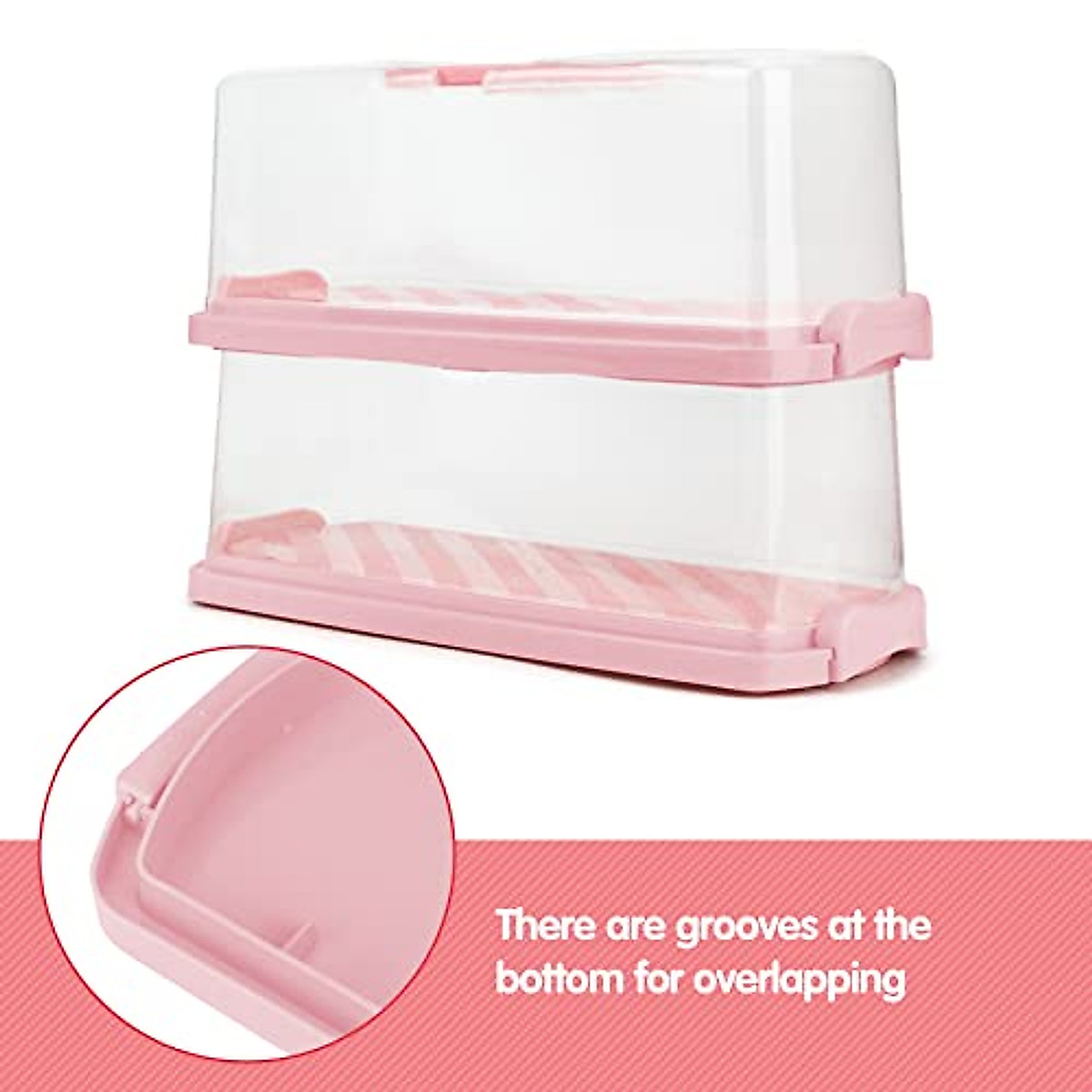 HOYA PONYOO 2-Pack Plastic Rectangular Bread Box with Clear Lid, Loaf Cake Keeper, Portable Bread Keeper Storage Container with Handle (Pink)