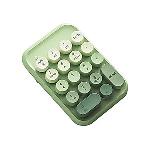 TISHLED Typewriter Style Number Keypad Wireless 2.4G/Bluetooth/USB-C Wired Rechargeable Numeric Pad Linear Membrane Switch 18-Key NKRO Retro Round Keycaps Portable for Multi-Device, Matcha Green