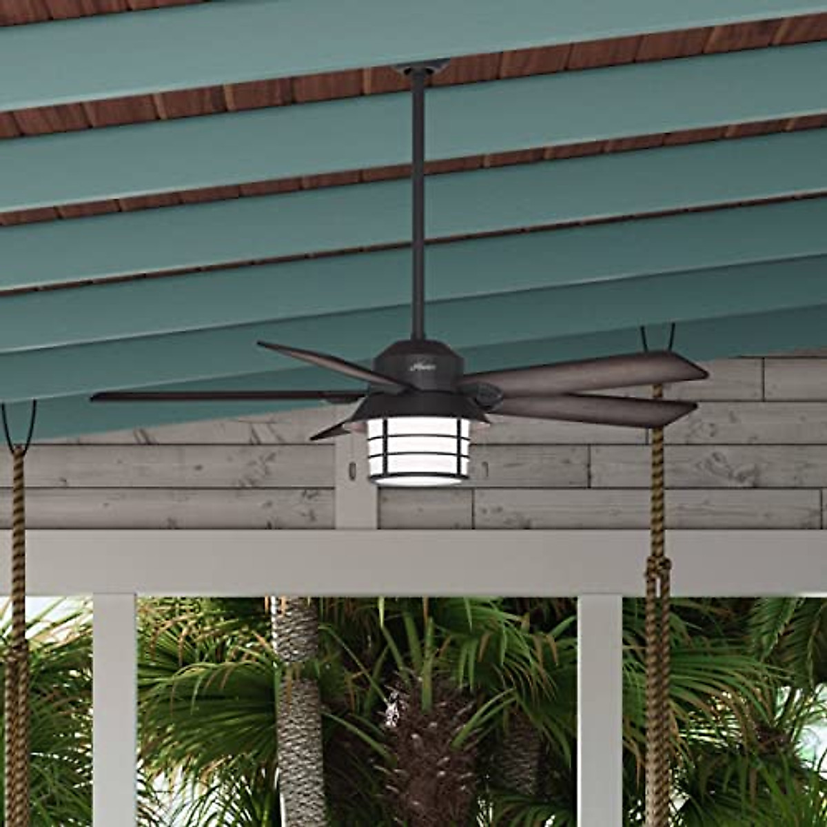Hunter Fan Company Fan Key Biscayne Indoor/Outdoor Ceiling Fan with 2 LED Lights and Pull Chain Control, Weathered Zinc Finish, 54 Inch