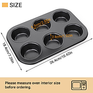 Beasea Muffin Pan 6 Cup, Set of 2 Non Stick Muffin Baking Pan, Carbon Steel Muffin Pan Bakeware Set Cupcake Baking Pan for Oven Baking