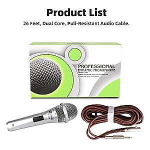 Guarda Cardioid Dynamic Vocal Microphone with 26.3ft XLR Cable, Metal Handheld Mic Compatible Karaoke Machine/Speaker/Amp/Mixer for Karaoke Singing, Speech, On/Off Switch (SM-3000)