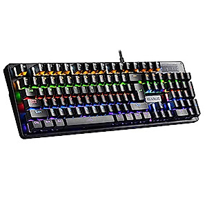 Gaming Keyboard with Customizable RGB Backlight, Tactile & Clicky Blue Switches, 104-Key Anti-Ghosting Wired Keyboard with Surround Lighting, Steel Body for PC and Laptop
