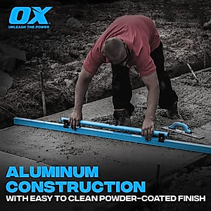 OX TOOLS Pro Series 96-Inch Concrete Screed with Leveling Vial | Aluminum | Lightweight & Reversable Handle | Screed for Cutting and Smoothing | 8' Concrete Screed