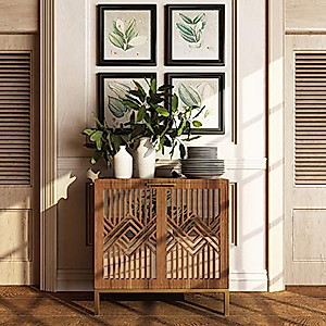 COZAYH 2 Door Accent Cabinet Modern Mirror Fronts Clean-Lined Silhouette, Natural