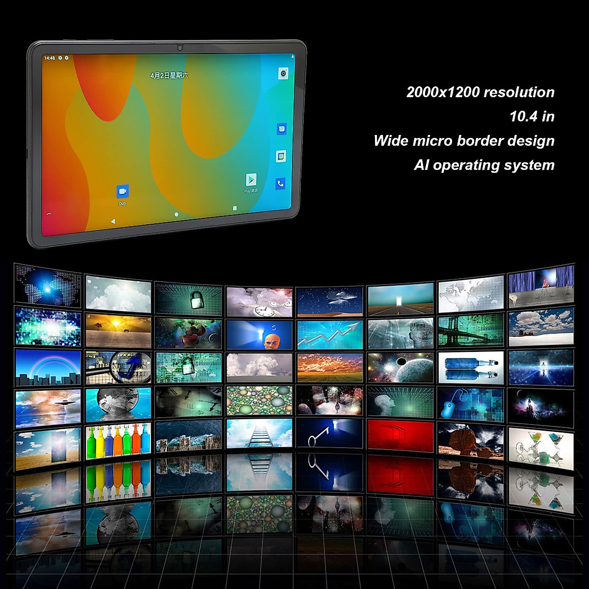 Rosvola 10.4 Inch HD Tablet, 1300: 1 Contrast 5G / 2.4G Dual Band 10.4 Inch 2K Tablet 2K 100-240V for Android11 Video Games (US Plug)