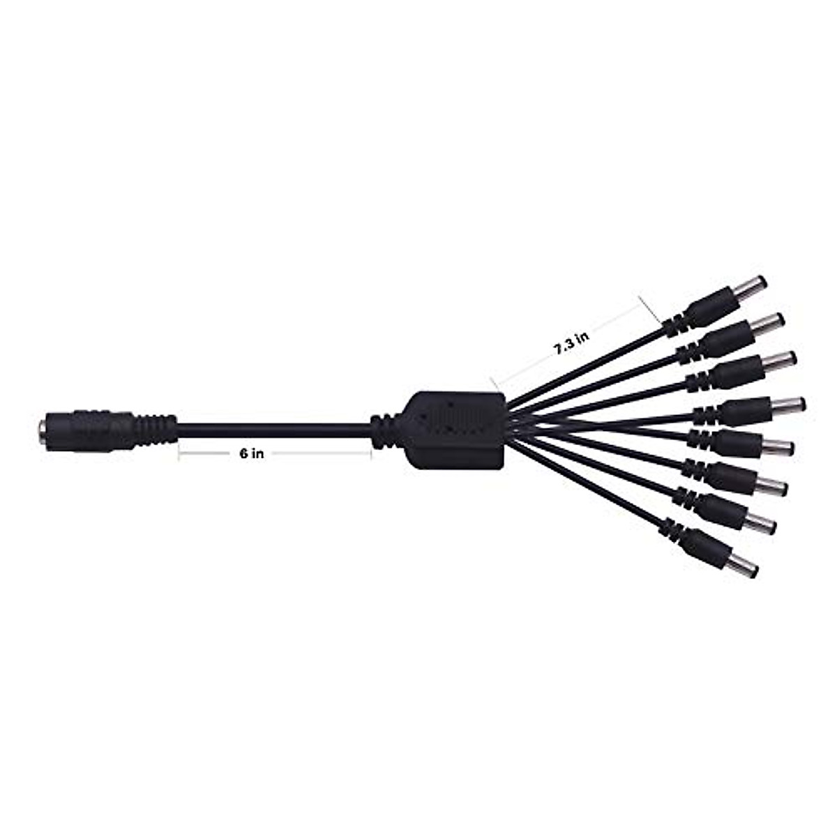 Xwell DC Power Splitter Cable 1 Female to 8 Male Wire Y Adppter 5.1mm X 2.1mm for CCTV Security Cameras and LED Strip Lights