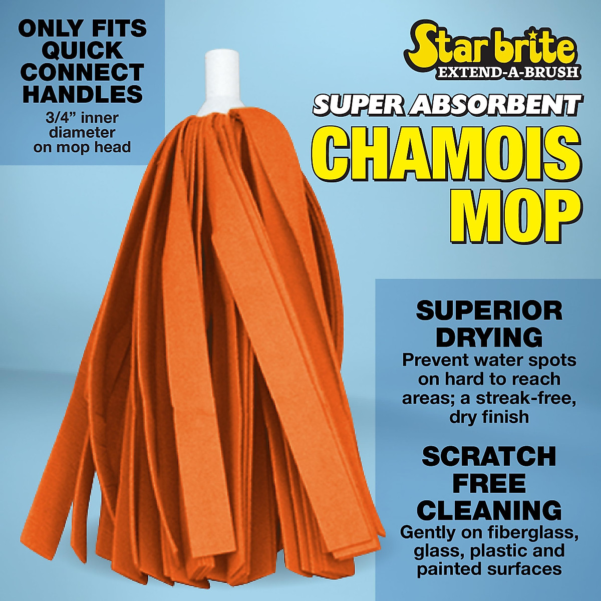 STAR BRITE Super Absorbent Chamois Mop - Quick Connect Fits All Extend-A-Brush STAR BRITE Handles (040032)