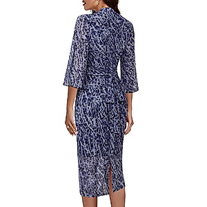 Bodhi talk Women Violet Dresses 3/4 Sleeve Knee Length Pencil Dress Elegant Wrap Cocktail Dresses Evening Party Dress for Women Zebra Violet Large