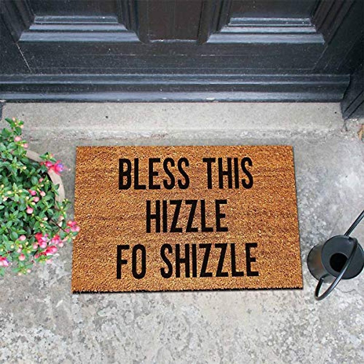 FAGGMY Funny Coir Doormat Bless This Hizzle Fo Shizzle Front Door Mat Entryway Outdoor Mat with Heavy Duty Front Porch Welcome Mats Easy to Clean Entry Brown Mat with Black Font 23.7 x 15.7 inch