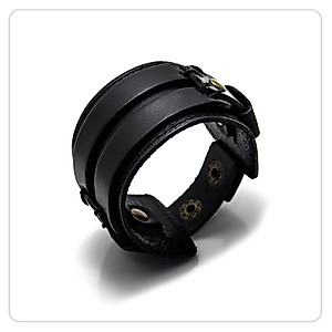 Nsitbbuery Hip Hop Snap Wristband Wide Leather Cuff Bracelet,7.5" Small Wrist(Black)