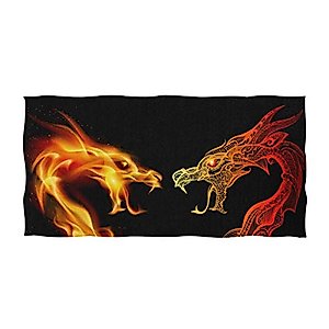 Naanle Chic Cool Two Fighting Roaring Dragon Soft Large Decorative Hand Towels Multipurpose for Bathroom, Hote, Gym and Spa (16" x 30",Black Red)