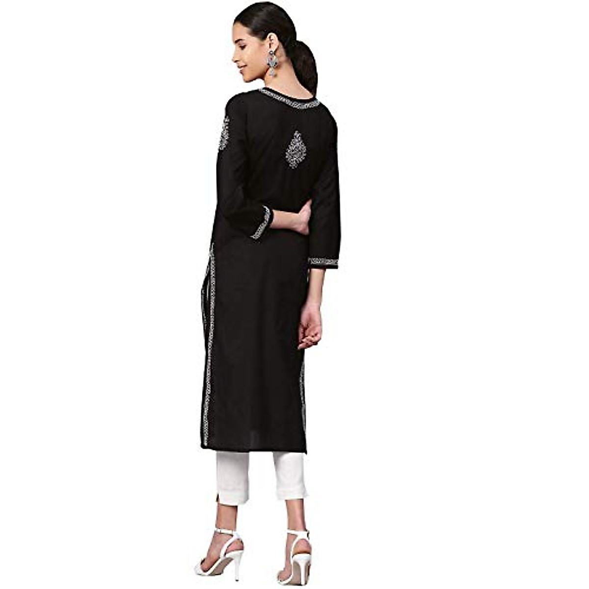 Ada Indian Hand Embroidered Women's Chikankari Black Cotton Kurta Kurti Tunic A197536 (4X-Large)