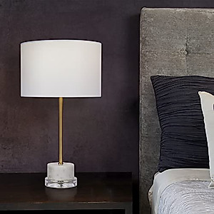 Catalina 23106-001 Modern Marble-Finish Ceramic Table Lamp with White Linen Shade, 19", Antique Brass