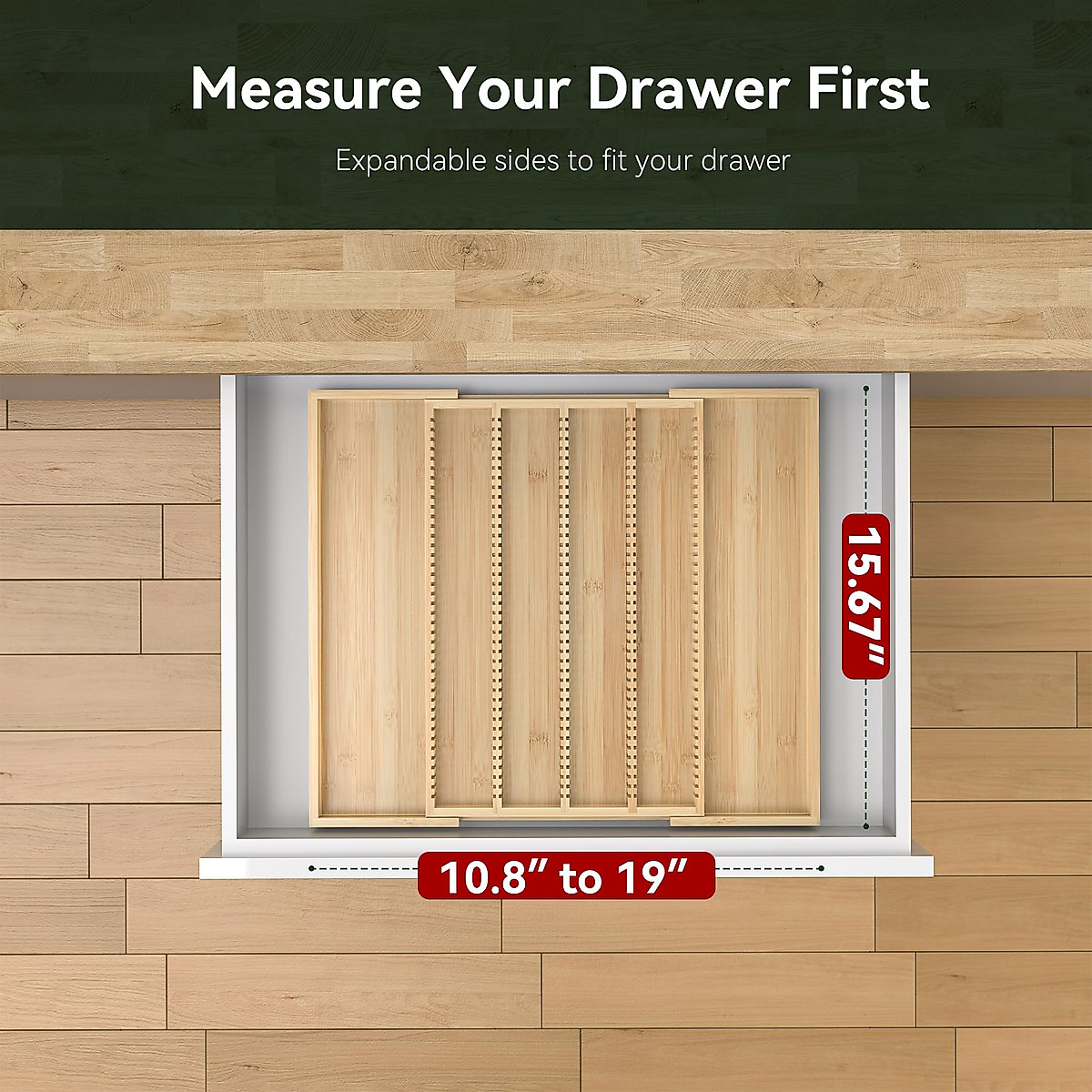 WELL WENG Larger Expandable Bamboo Organizer Holder for Counter Drawer Insert - Compatible with Nespresso Vertuo Capsules - Tea Bags Storage (Natural)