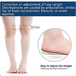 Heel Lifts, 1/2 Inch Shoe Lift, Gel Heel Raisers for Leg Length Discrepancies, Large Height Increase Insole for Men or Women, Shoe Inserts Comfort Half Foot Pads for Heel Pain - 1 Pair