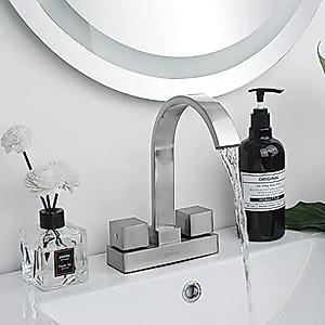 SOLVEX Waterfall Bathroom Faucet 2 Handle,4 Inch Centerset Bathroom Sink Faucet,3 Hole Bathroom Faucet Brushed Nickel,Bathroom Basin Faucet with Deck Mounted Square Handle,SP-40060-2