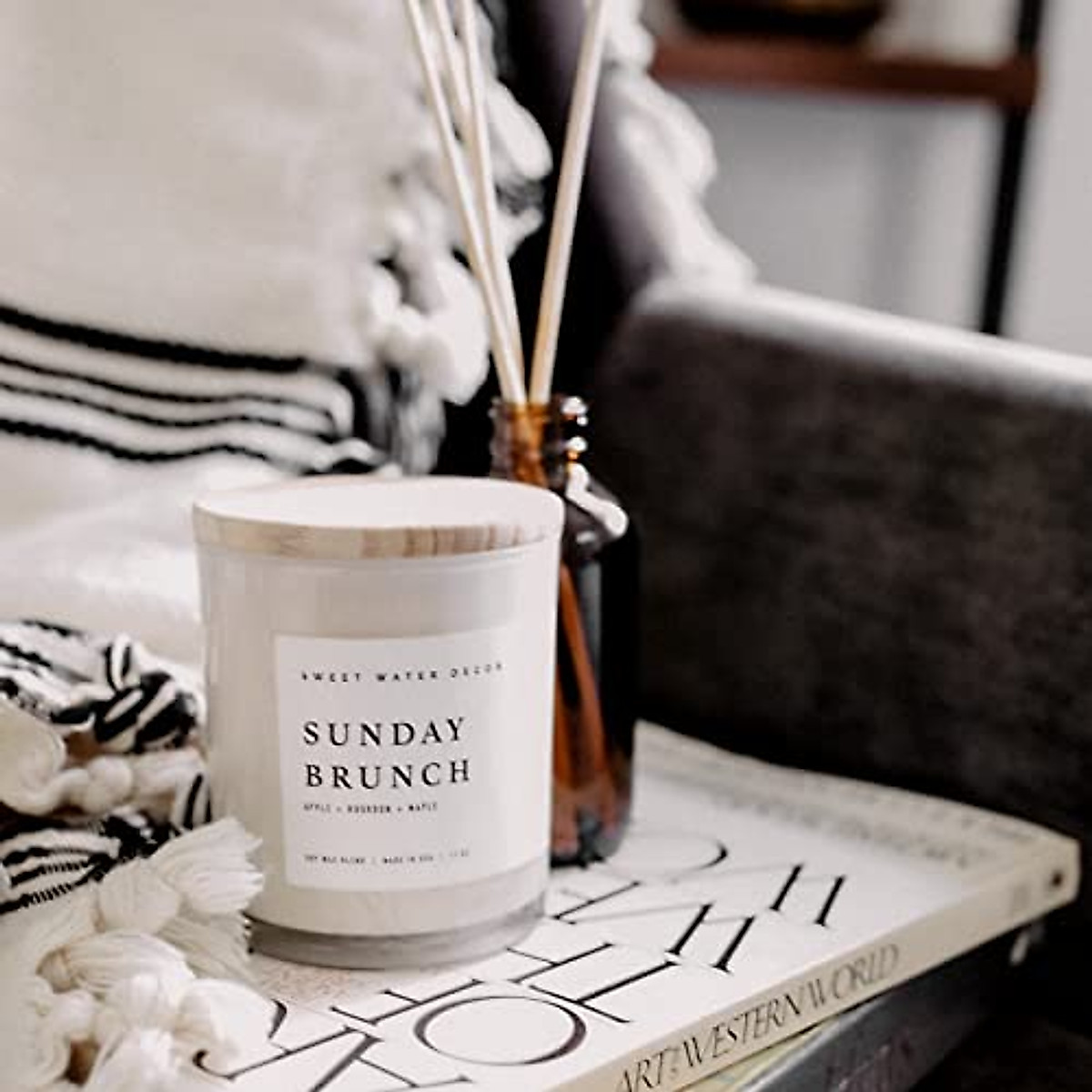 Sweet Water Decor Sunday Brunch Candle | Apple, Bourbon, Vanilla & Maple, Breakfast Scented Soy Wax Candle for Home | 11oz White Jar, 50+ Hour Burn Time, Made in The USA