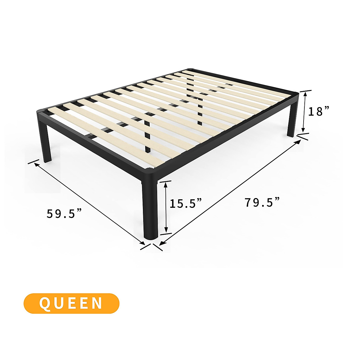 MAF Metal 18 Inch Queen Platform Bed Frame with Anti-Collision Round Legs, Black 3500 Lbs Heavy Duty Bed Frame with Wood Slats, No Box Spring Needed, Easy Assembly
