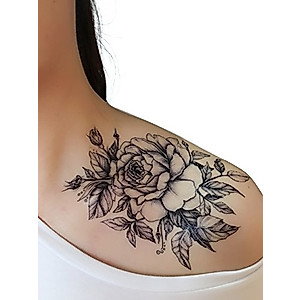 DaLin 4 Sheets Temporary Tattoos for Men Women Flowers Collection (Black Rose)