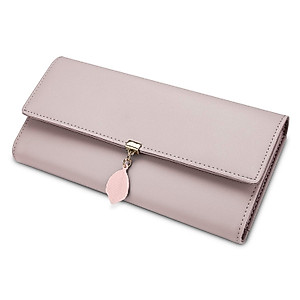 YALUXE Wallet for Women RFID Blocking Genuine Leather Leaf Pendant Snap Card Holder Organizer Zipper Coin Purse