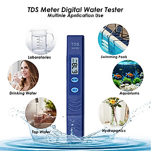 TDS Water Tester, Drinking Water Tester, 0-9990 PPM Meter Water Quality Tester, Portable Water Tester for Drinking Water, TDS Meter Digital Water Tester, 1 Pack, Deep Blue