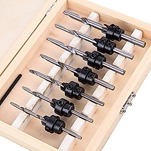 Youwise Countersink Drill Bits Set 7PCS Counter Sink Bit for Wood High Speed Steel, Woodworking Carpentry Reamer with 1 Hex Key Wrench and Wooden Box