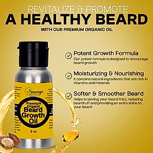 Savage Organics - Premium Organic Beard Growth Oil: Nourishing Beard Growth Serum, Infused with All-Natural Organic Ingredients to Boost Beard Growth - 2 oz Bottle