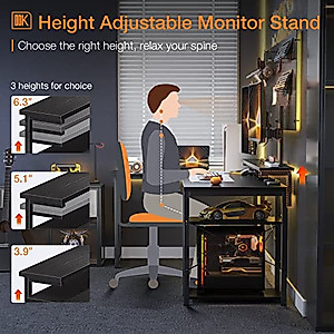 ODK L Shaped Gaming Desk, 53'' Corner Computer Desk with Monitor Stand & Storage Shelf, Sturdy Home Office Work Writing Table, Black