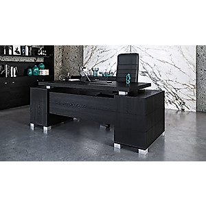 Zuri Furniture 79" Modern Ford Executive Desk with Filing Cabinets - Black Oak