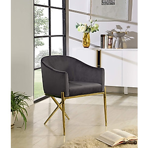 Meridian Furniture Xavier Collection Modern | Contemporary Velvet Upholstered Dining Chair with Sturdy Steel X Shaped Legs, 25.5" W x 24.5" D x 31.5" H, Grey