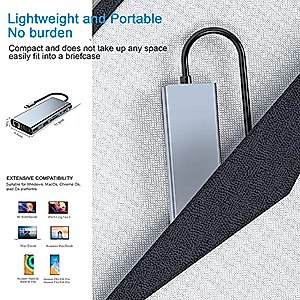 USB C HUB, USB C Adapter 11 in 1 Dongle with 4K HDMI, VGA, Type C PD, USB3.0, RJ45 Ethernet, SD/TF Card Reader, 3.5mm AUX, Docking Station Compatible