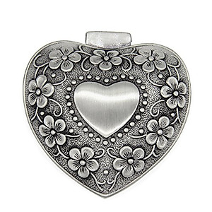 AVESON Classic Vintage Antique Heart Shape Jewelry Box Ring Small Trinket Storage Organizer Chest Christmas Gift, Silver