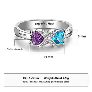 Personalized Infinity Mothers Ring with 2 Heart Simulated Birthstones Engagement Promise Rings for Women (7)
