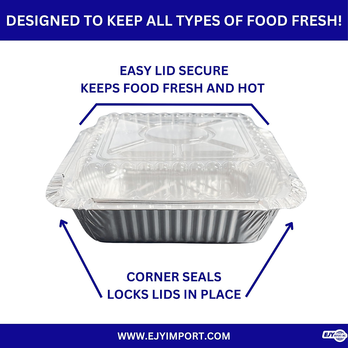 EJY IMPORT Disposable Takeout Pans with Clear Dome Lids | 1lb Capacity Aluminum Pans | Food Containers with Strong Seal for Spill Resistance & Freshness | Recyclable & Eco-Friendly | (25 SETS, 1LB)