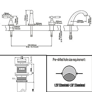 Phiestina 8 Inch 3 Hole Oil Rubbed Bronze Widespread Bathroom Faucet,Lavatory 2 Handles Vanity Sink Faucet with Copper Pop Up Drain, WF008-4-ORB